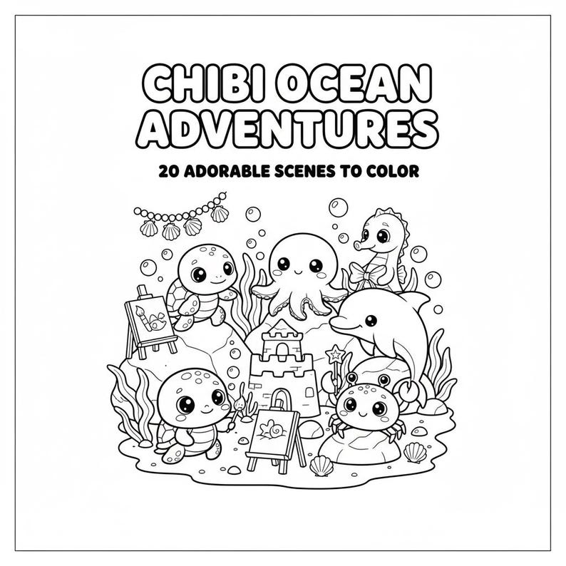 Chibi Sea Creatures Coloring Pages: Kawaii Ocean Printable (ages 3-10 ...