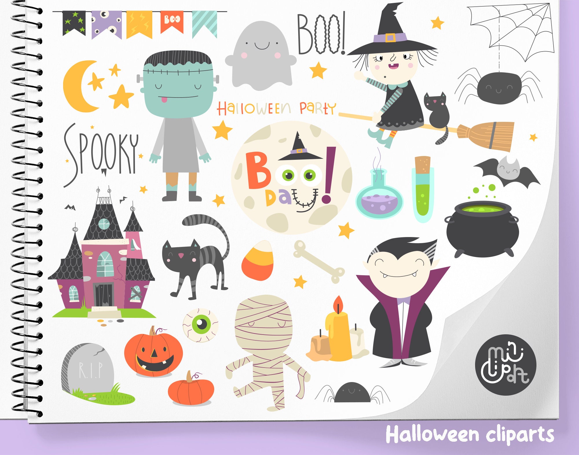 Halloween Clipart, 85 Halloween Elements, Ghost Witch Pumpkin Cat ...
