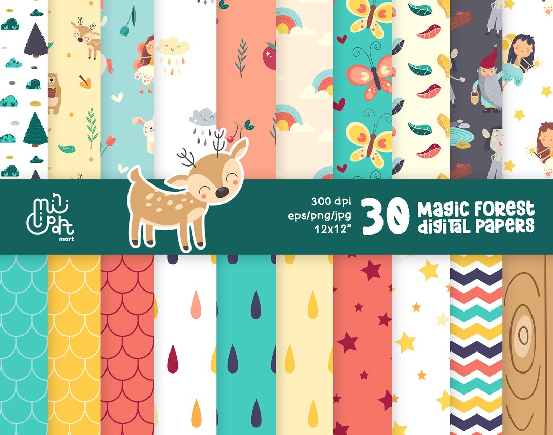Magic Forest Digital Paper, 30 Woodland Digital Papers, Fairies Digital ...