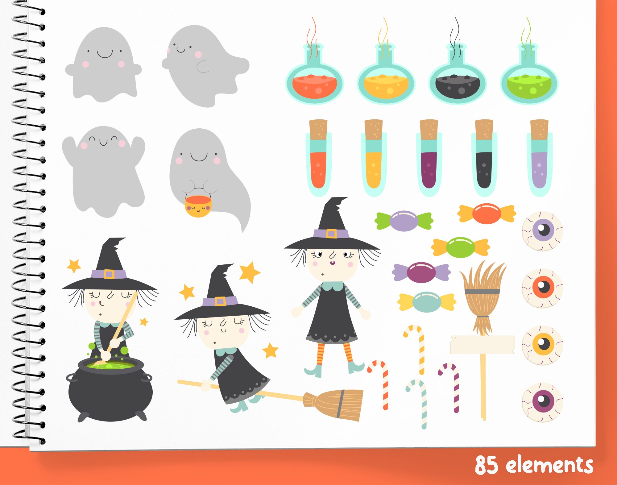 Halloween Clipart, 85 Halloween Elements, Ghost Witch Pumpkin Cat ...