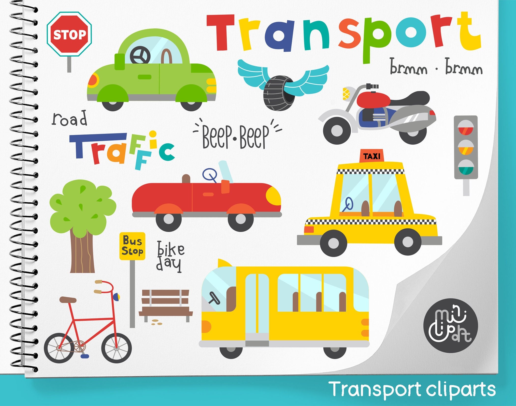 Transport Clipart, 144 Transportation Elements, Car, Bus, Taxi, Plane ...