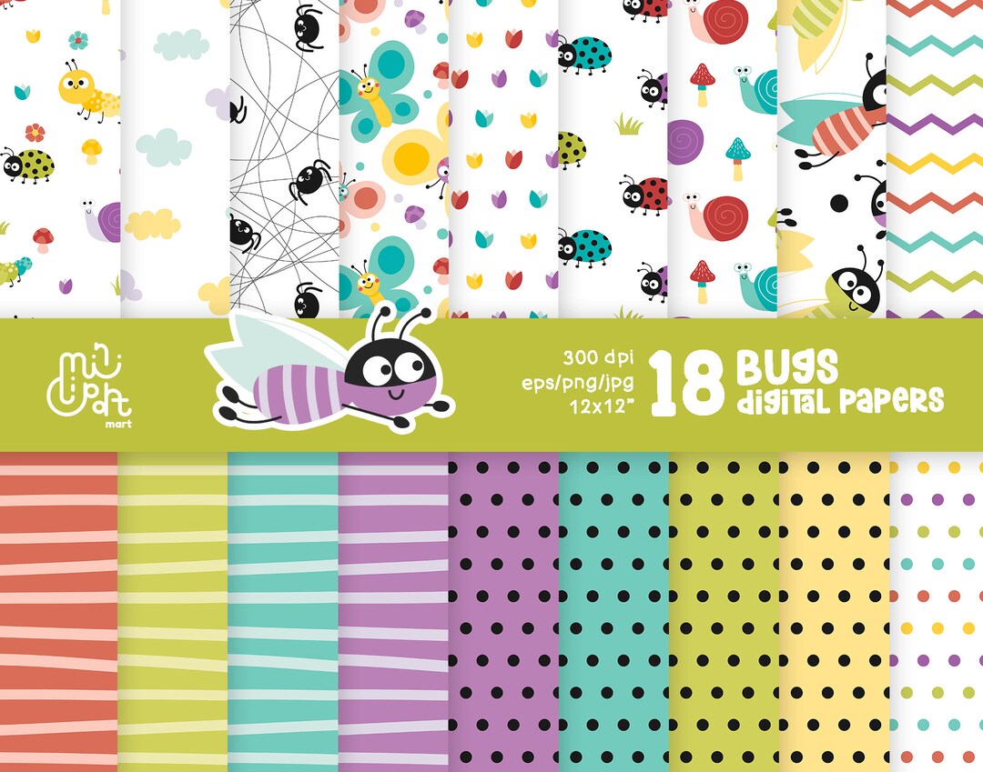 Bugs Digital Paper, 18 Bugs Papers, Insects Digital Papers, Non ...