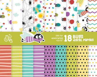 Insects, Bugs, Colourful , Printable Digital Paper Pack - Etsy