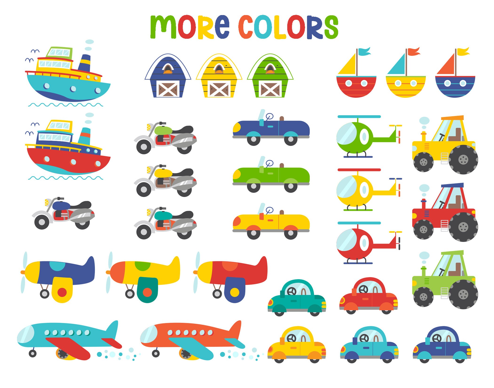 Transport Clipart, 144 Transportation Elements, Car, Bus, Taxi, Plane ...