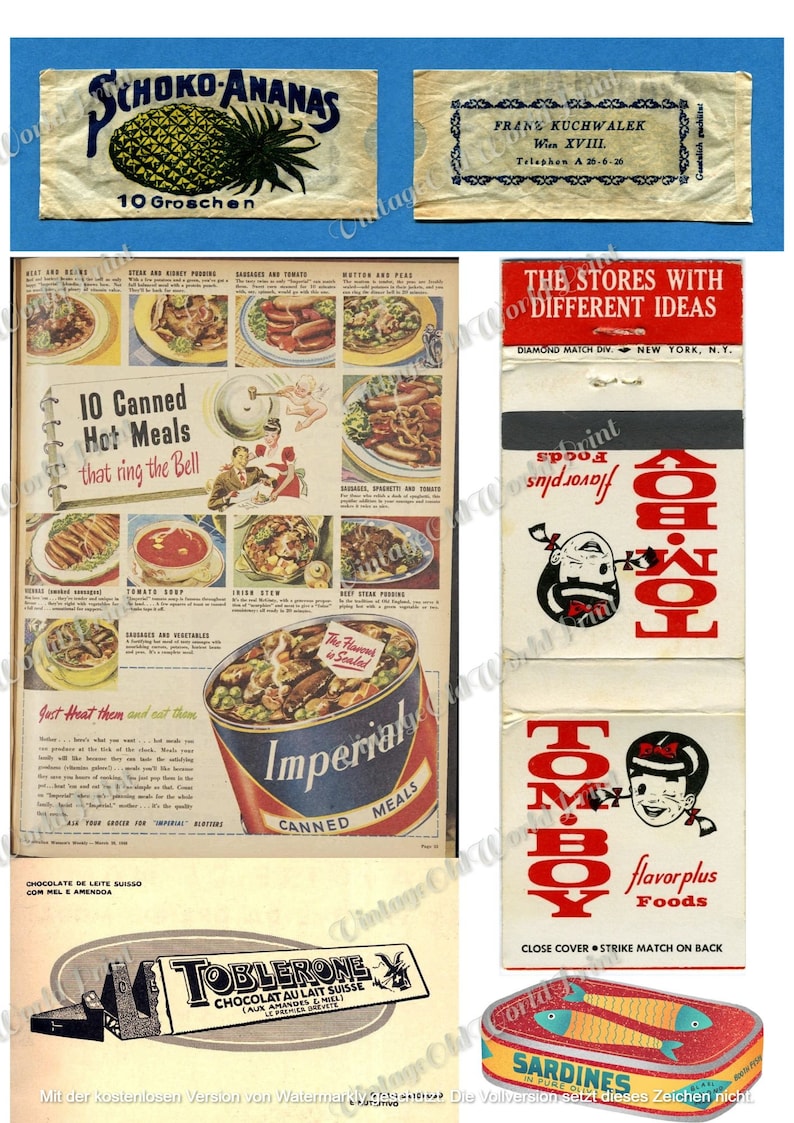 30 Images Vintage Food Advertising EPHEMERA, Retro Dishes Kitchen ...