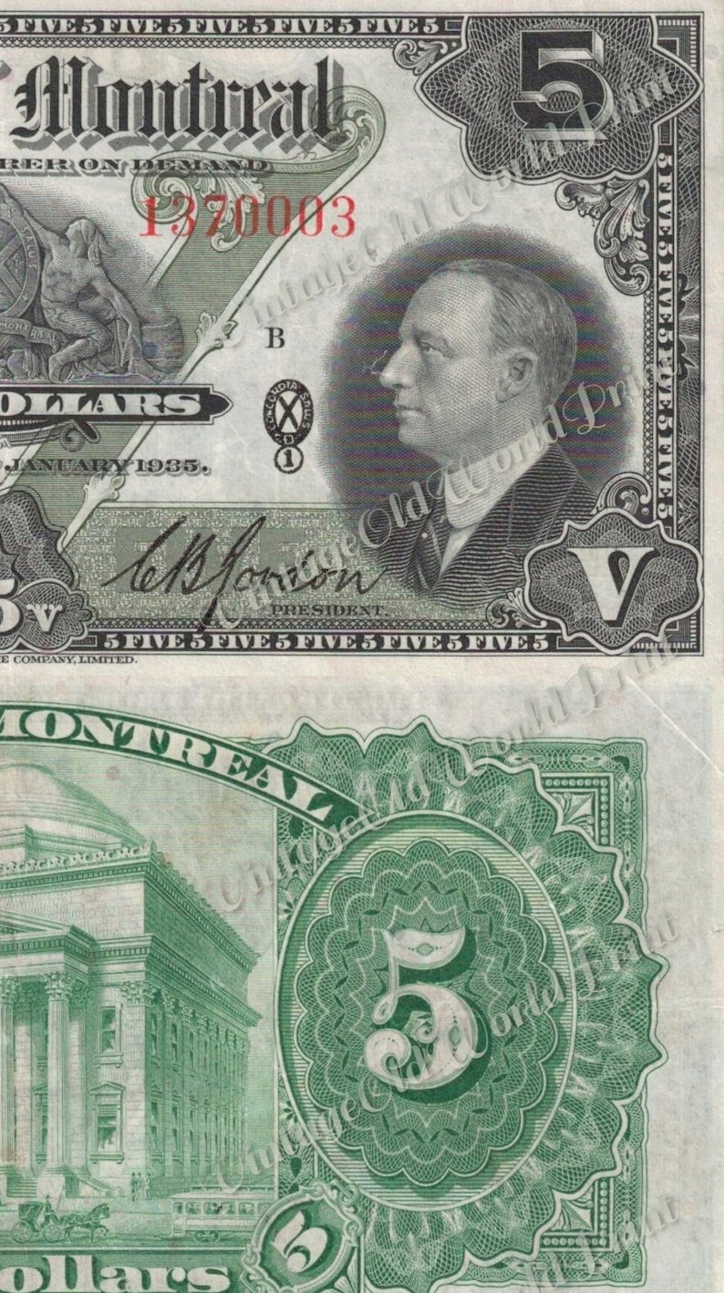 1930s Five Dollars Bank Note DIGITAL Printable Antique Banknotes, Old ...