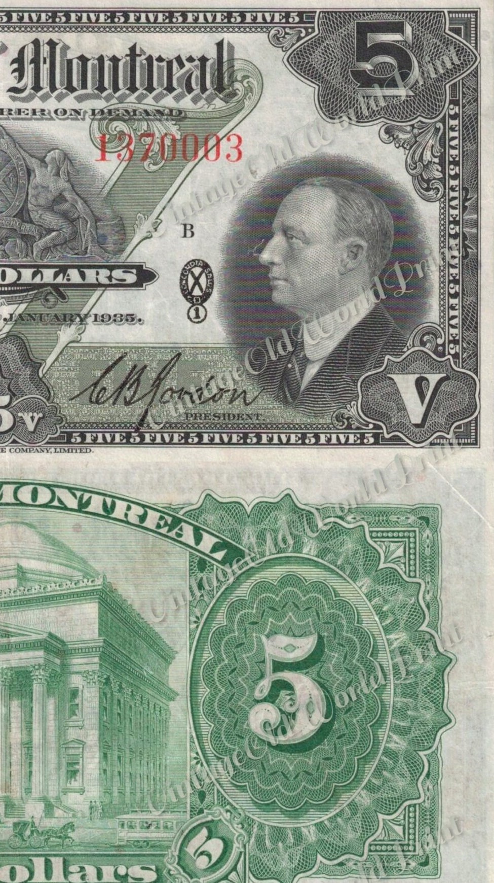 1930s Five Dollars Bank Note DIGITAL Printable Antique Banknotes, Old ...