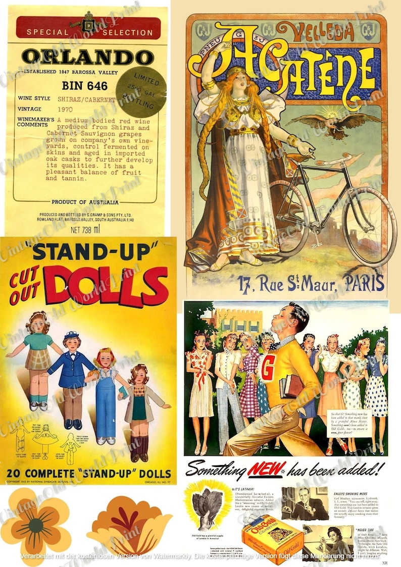 Vintage Advertising Images Nostalgia in YELLOW Printable Junk Journal ...