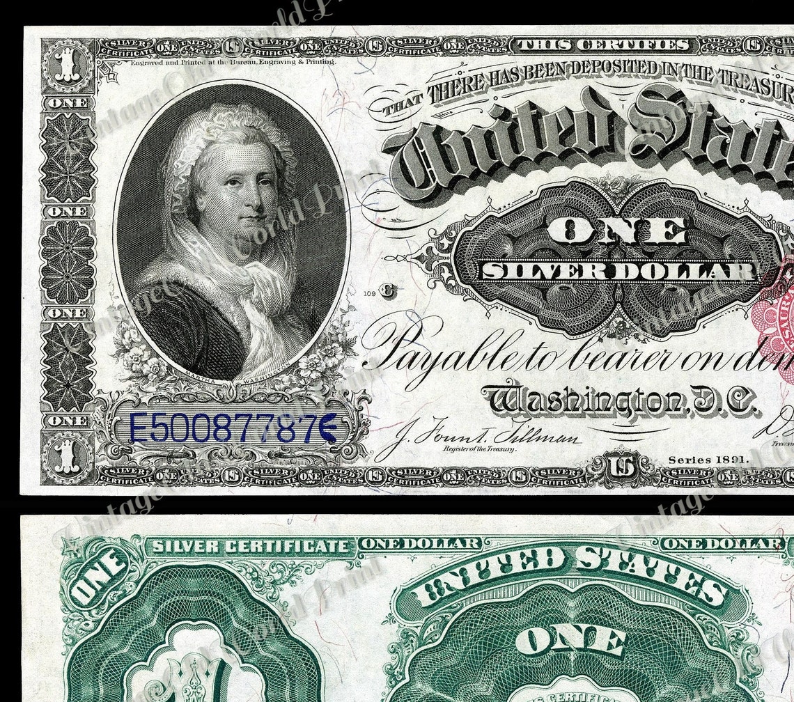 1891 One Dollar 1 Silver Dollar Bank Note DIGITAL USA Old Currency ...