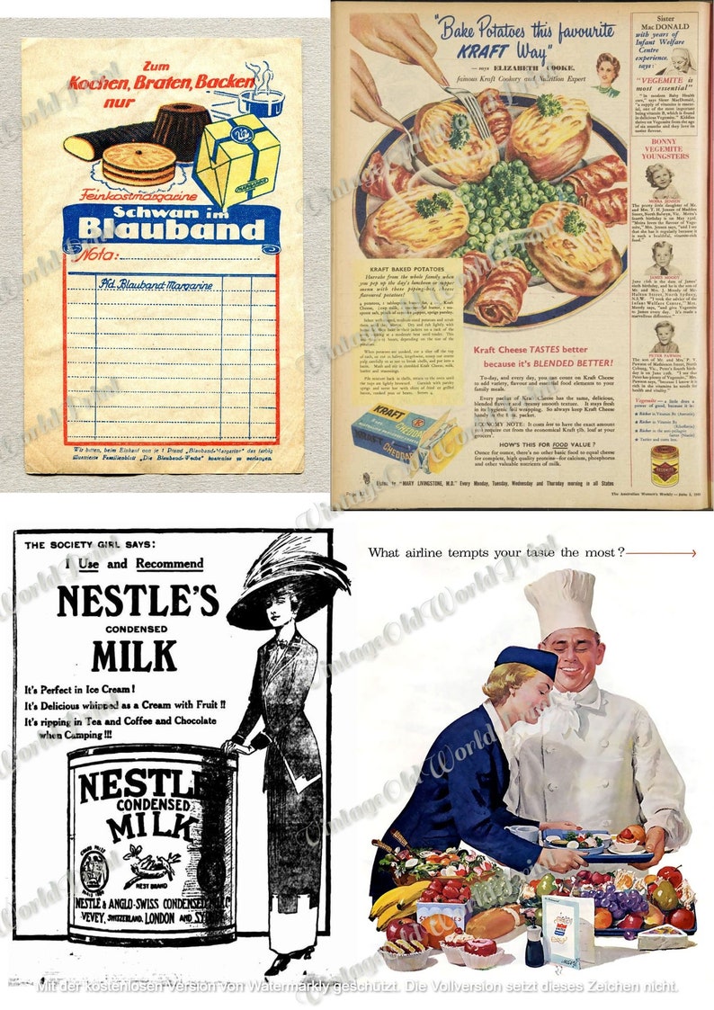 30 Images Vintage Food Advertising EPHEMERA, Retro Dishes Kitchen ...