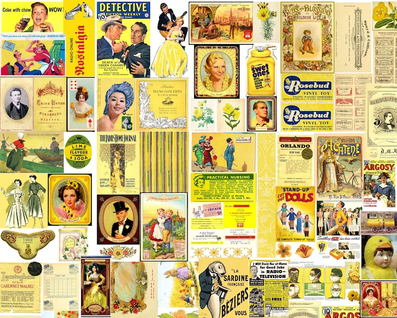 Vintage Advertising Images Nostalgia in YELLOW Printable Junk Journal ...