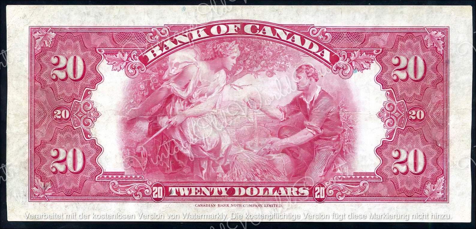 Canada 20 Dollars 1935 PAPER MONEY Banknote Antique Junk Journal ...