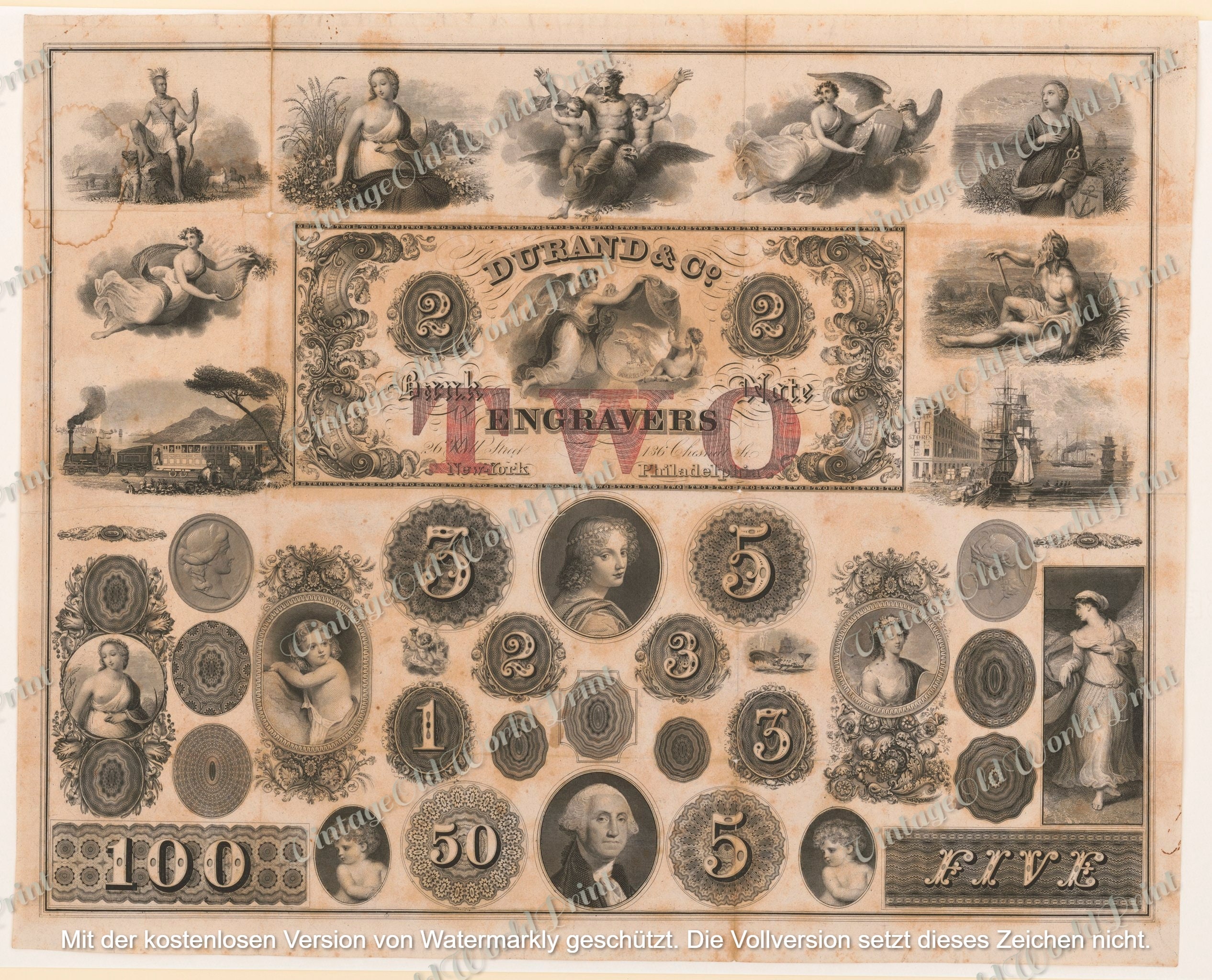 1820s Sheet of Bank Note Engraving Printable Antique Banknotes, Old ...