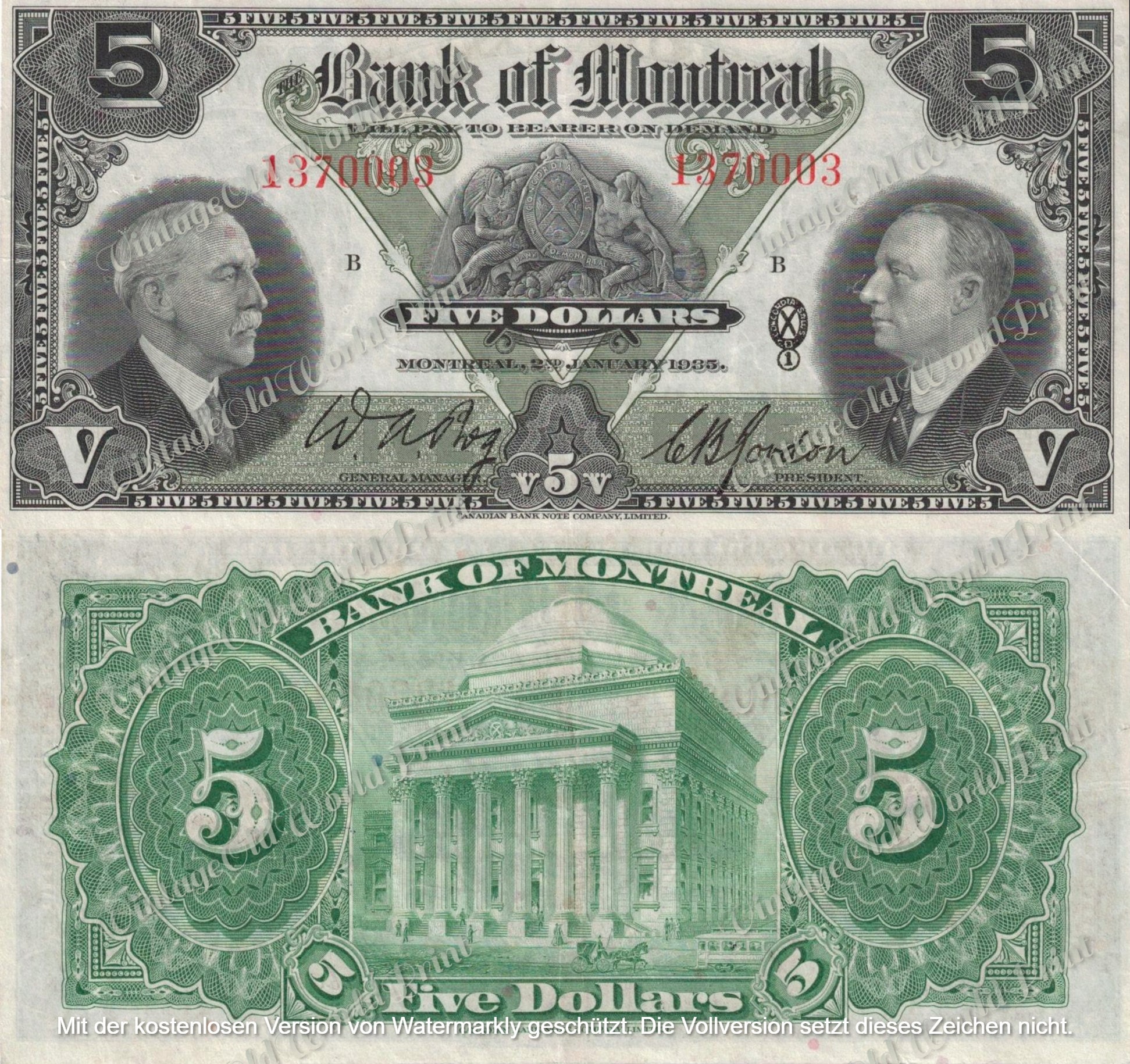 1930s Five Dollars Bank Note DIGITAL Printable Antique Banknotes, Old ...