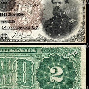 Vintage Bank Note DIGITAL 1890 "two Dollar" Printable Antique Banknotes ...