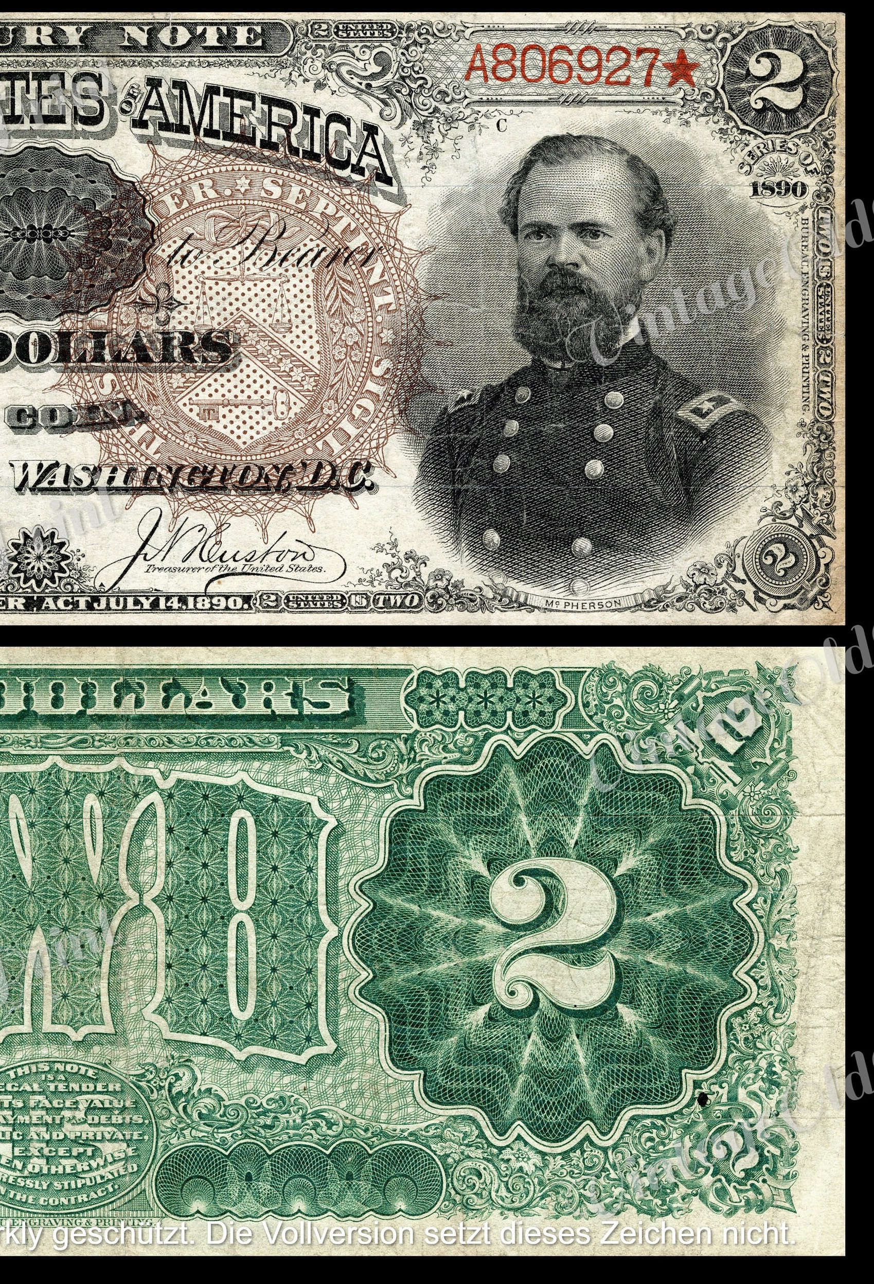 Vintage Bank Note DIGITAL 1890 "two Dollar" Printable Antique Banknotes ...