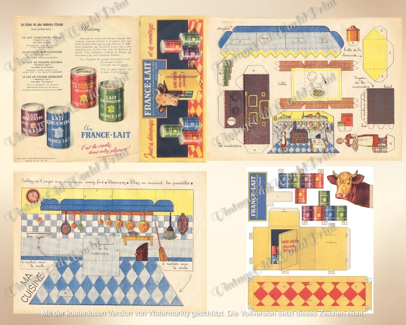 3D Kitchen Paper Model Antique Vintage Papercraft, 4 Sheets Images ...