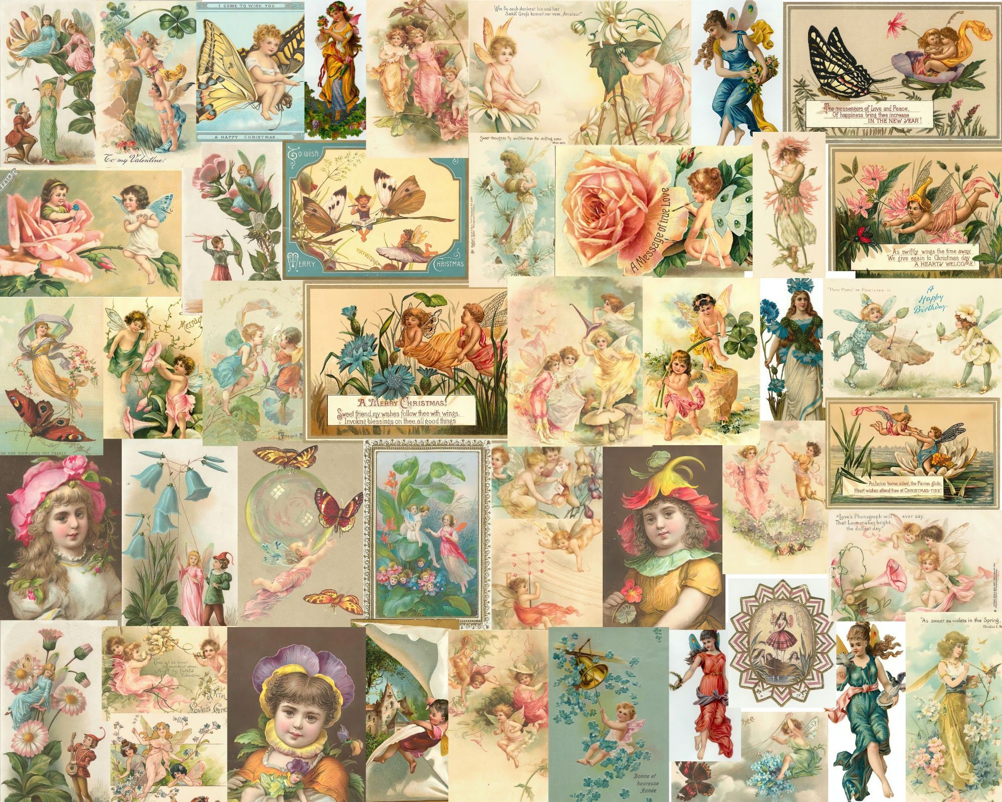 Antique Victorian Fairy Postcards Digital Journal Collage, Retro Clip ...