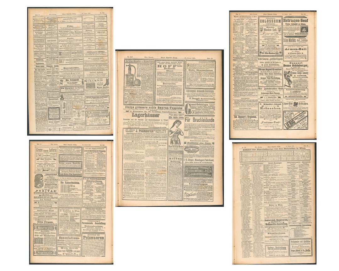 Vintage Newspaper Magazine Download 5 Sheets Ad 1881, Rare Wiener ...