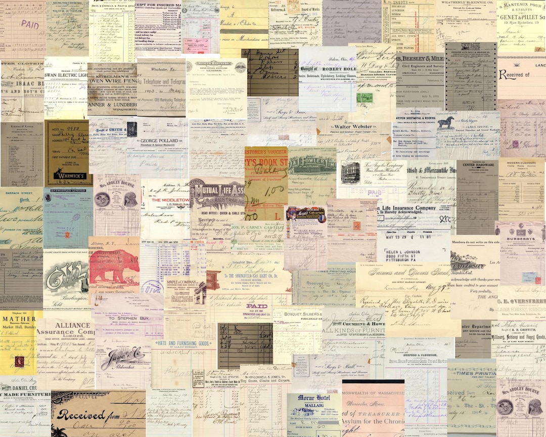 Antique Invoices Ephemera Digital Printable, Old Handwritten Invoice ...