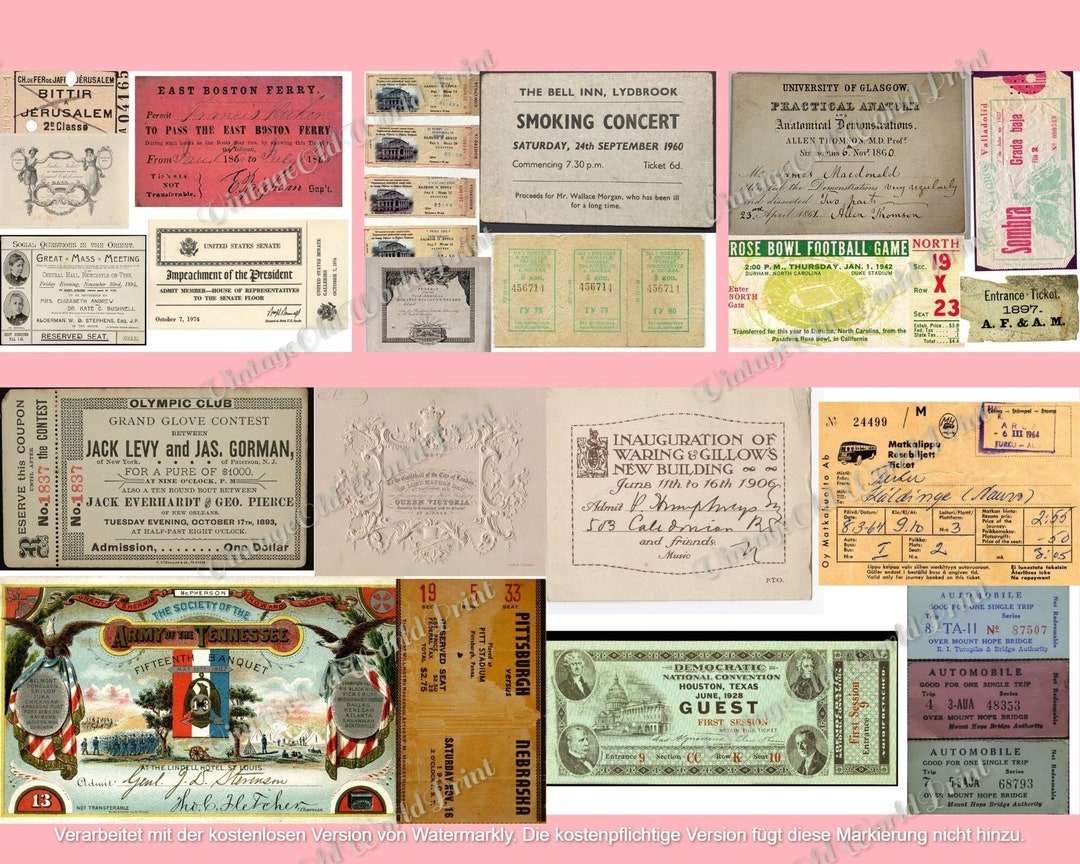 Vintage Tickets Digital Printable, Nostalgic Ticket Templates, Digital ...