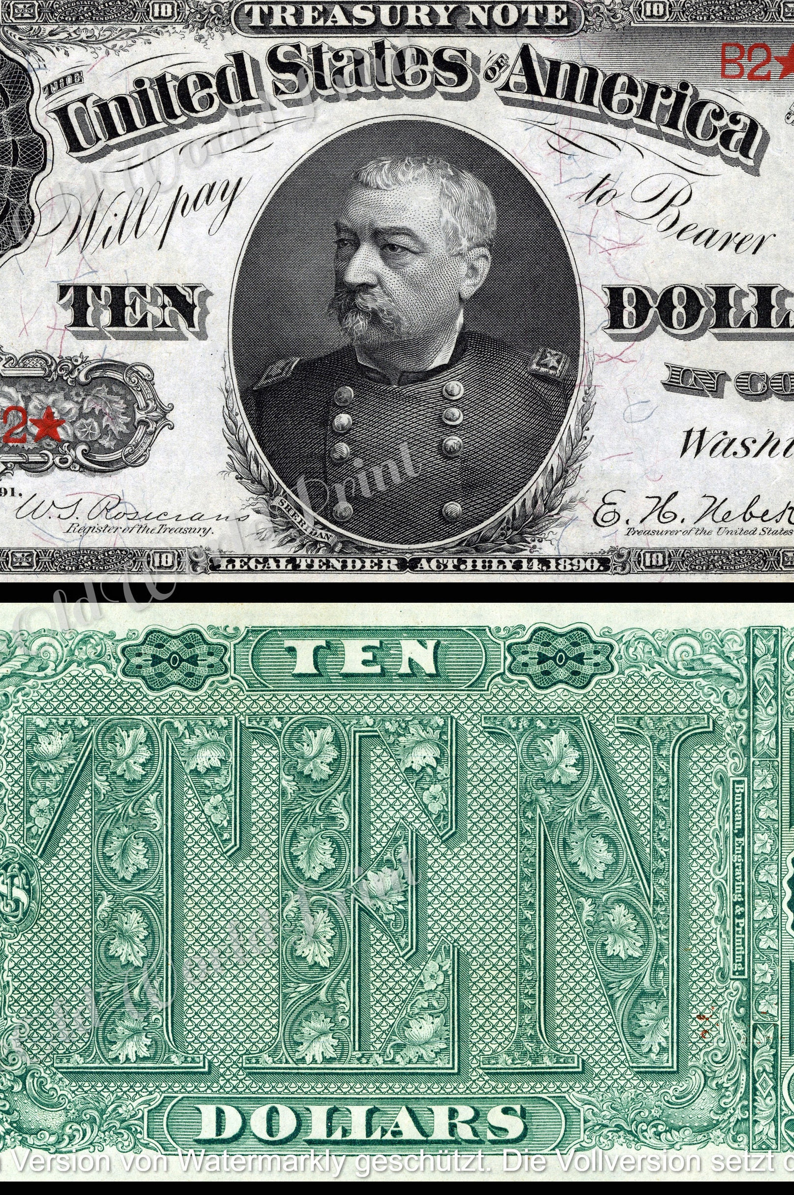 1890 "ten Dollar" Bank Note DIGITAL Printable Antique Banknotes, Old ...