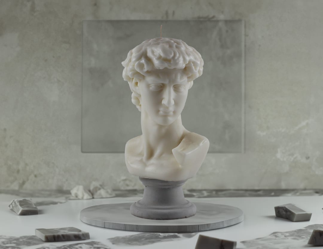 Bust of the David Candle Concrete Base/ David Bust Candle/ Mythology ...