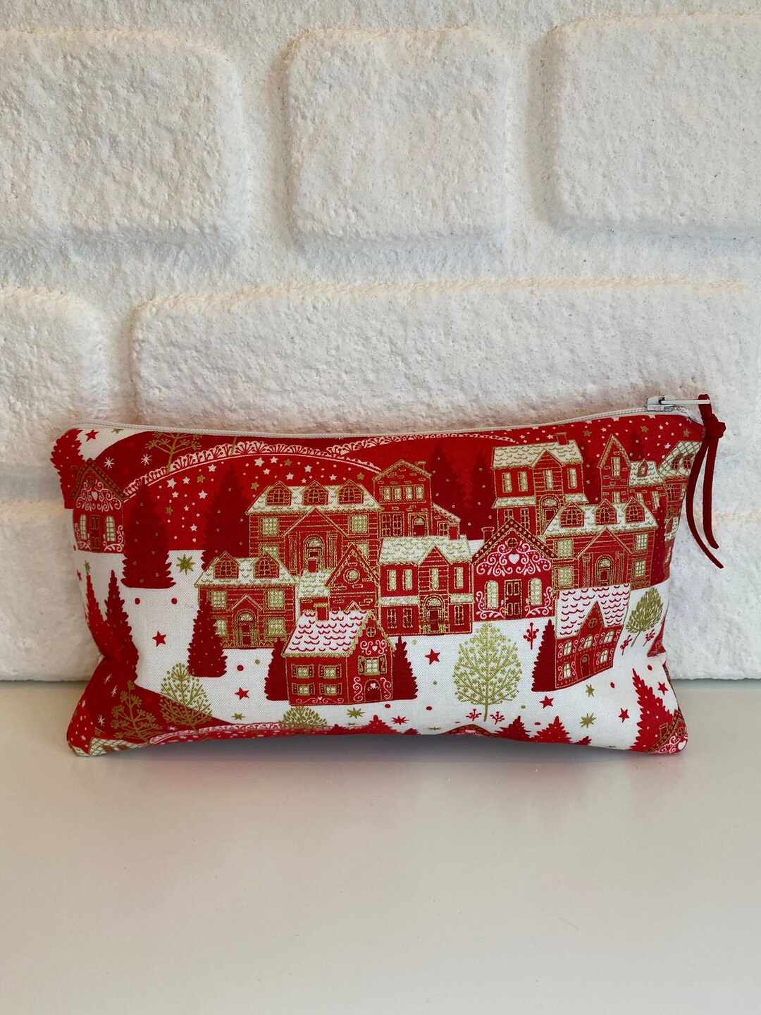 Handmade Cotton Zipper Pouch – Christmas Village Cosmetic Bag - Etsy