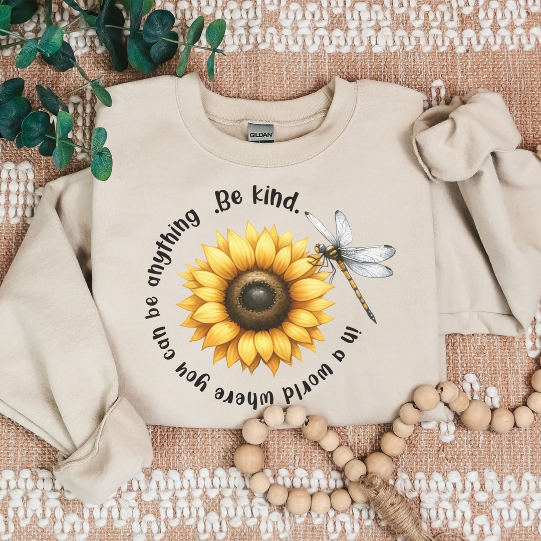 Sunflower Sweatshirts, Floral Long Sleeve Dragonfly Sweatshirt, Flower ...