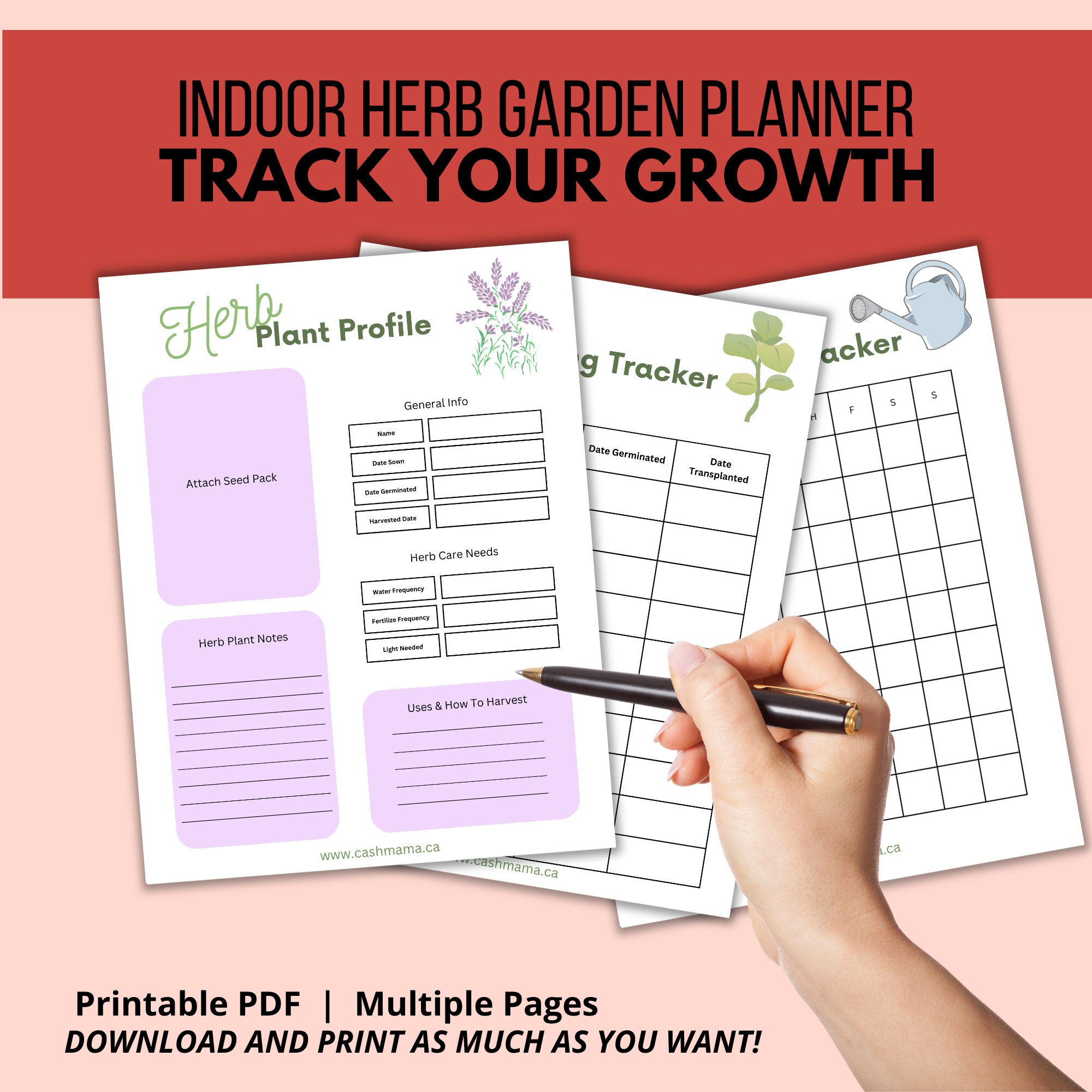 Printable Indoor Herb Garden Planner Journal, Watering Fertilizing ...
