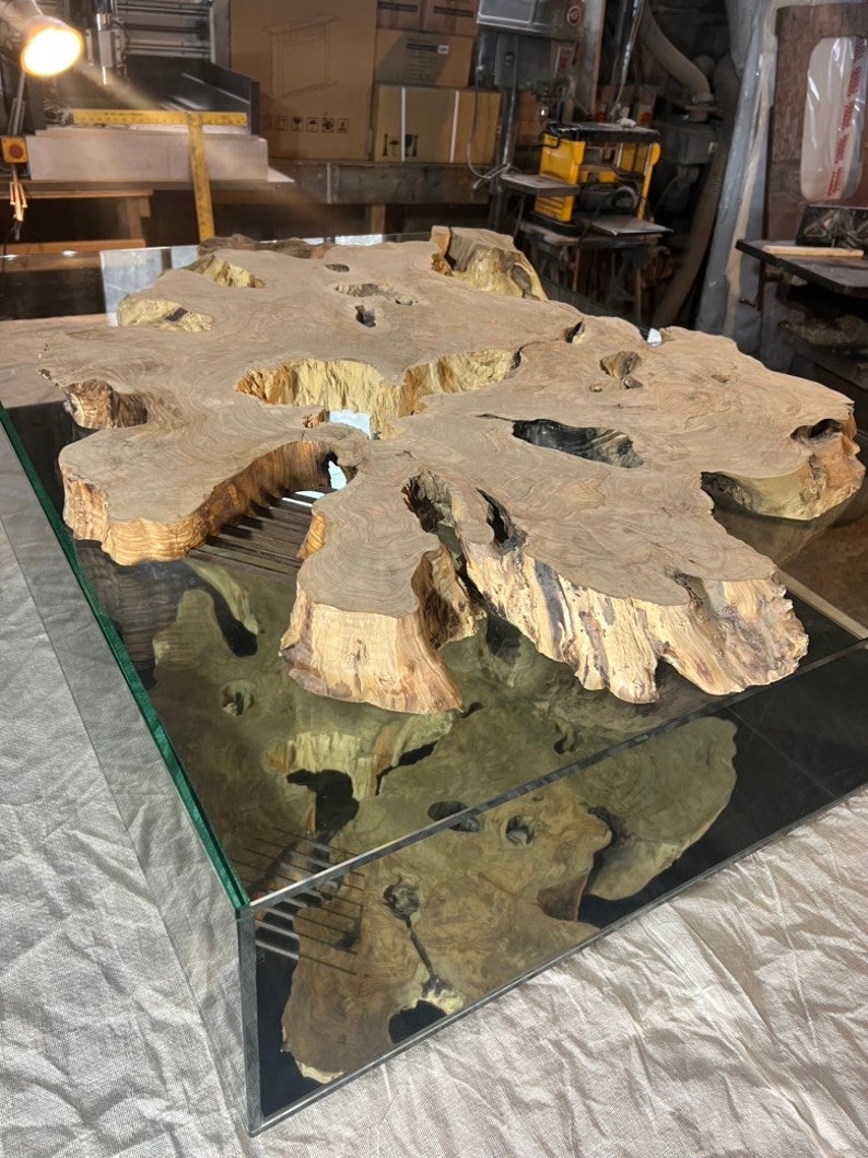 Glass Coffee Table With Tree Stump - Etsy