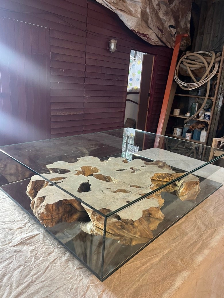 Glass Coffee Table With Tree Stump - Etsy