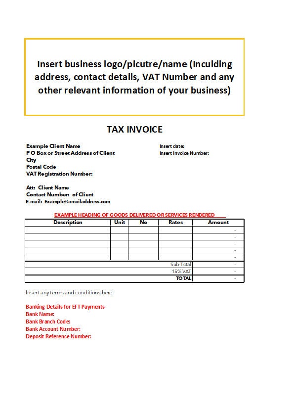 Simple Template of Tax Invoice Including Excel Formulas - Etsy