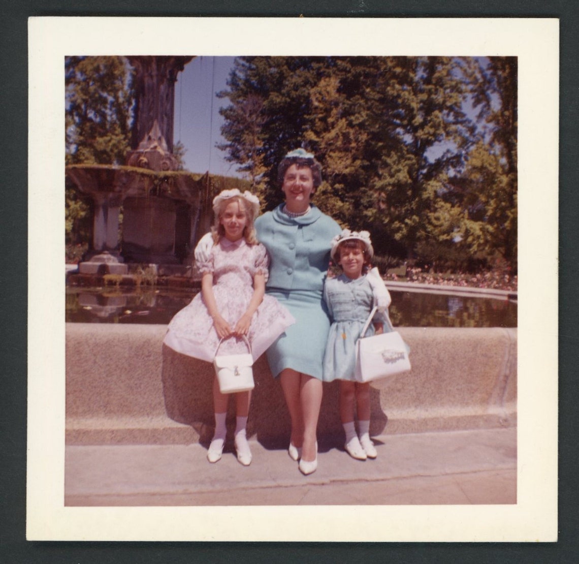 Mother Woman and Daughters Dressed for Easter Hat Handbag Gloves ...