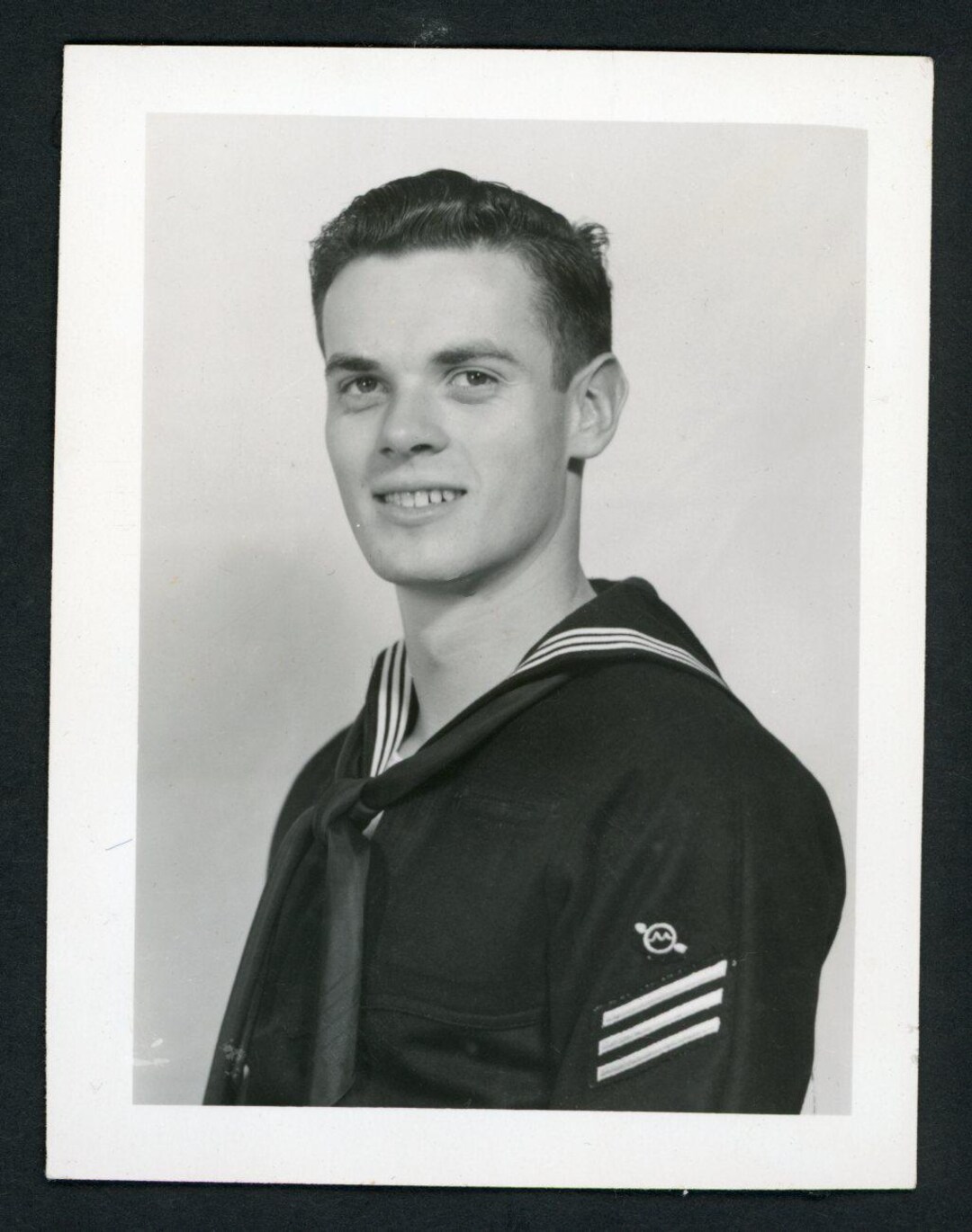 Cute Smiling Sailor Man Slicked Back Hair Profile Portrait Vintage ...