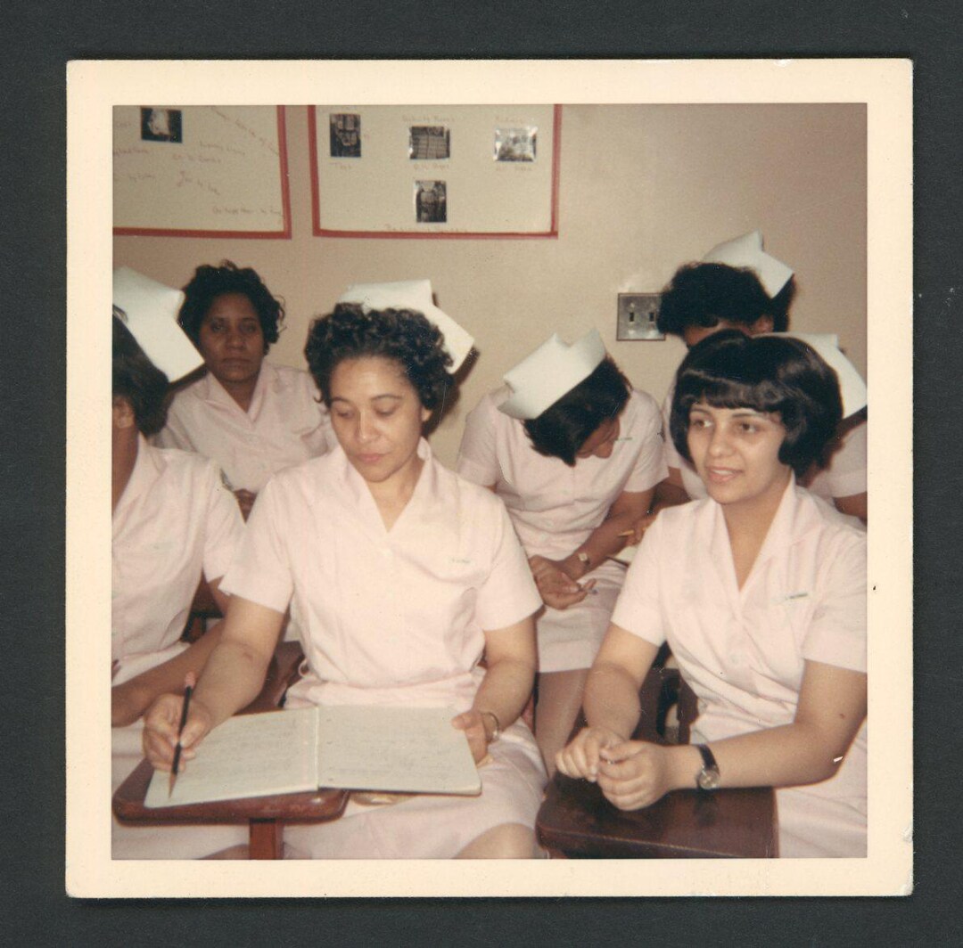 Student Nurses Women in Class Take Notes at Desk Vintage Photo 1960s ...