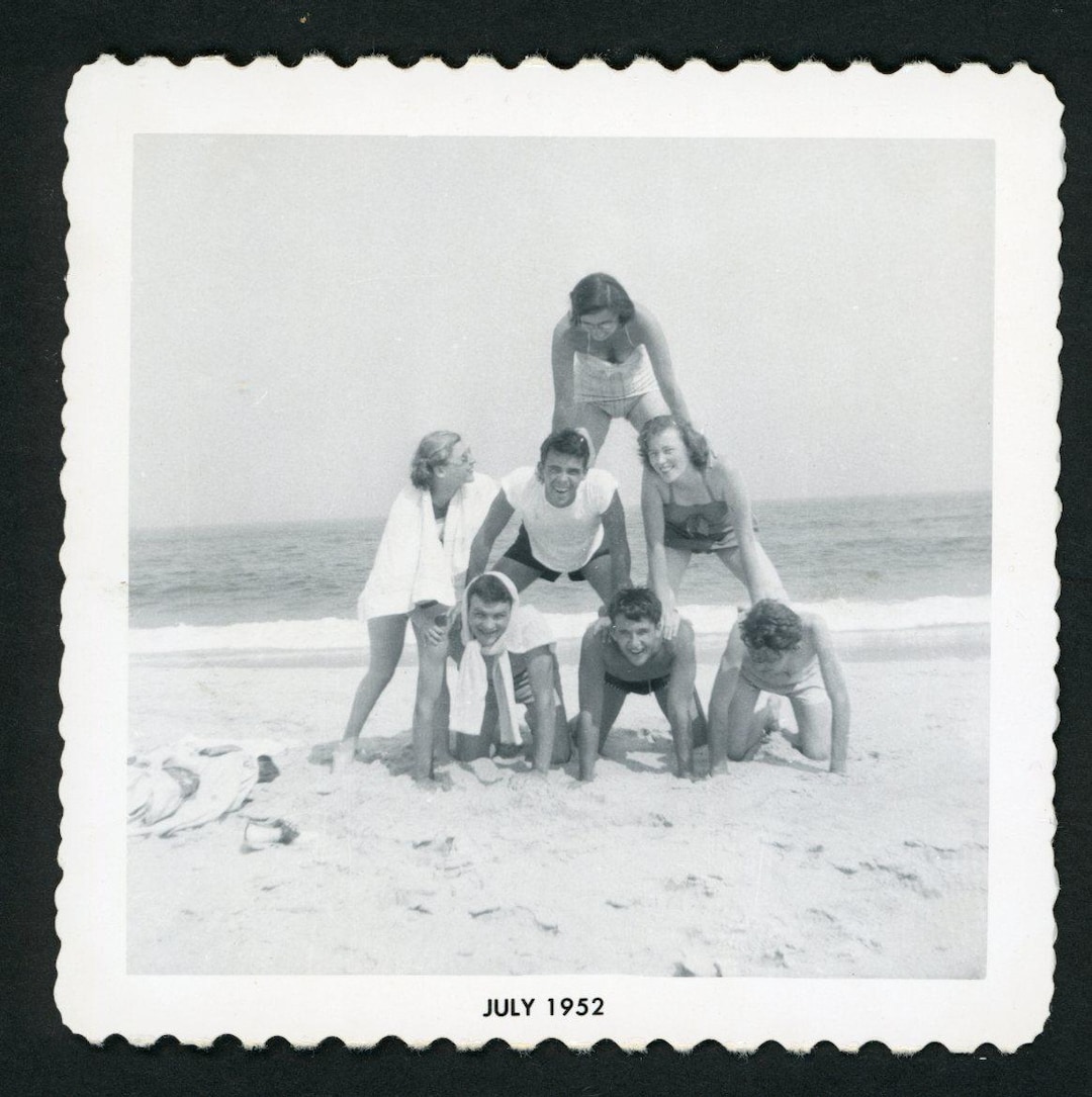Smiling Friends Form Human Pyramid Tower on the Beach Original Vintage ...