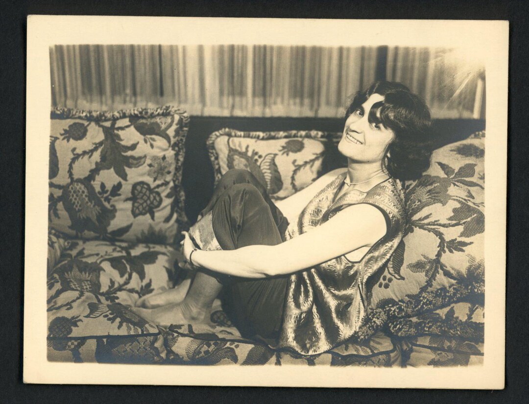 Elegant Stylish Woman Poses on Sofa Original Vintage Photo Snapshot ...