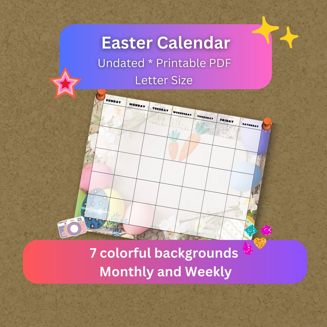 Easter 2024 Calendar, Bunny Chick Egg Butterfly, Printable Classroom ...