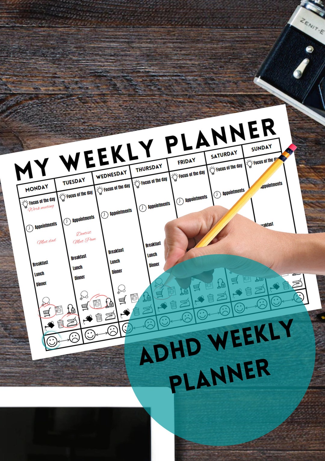 ADHD Weekly Planner | Instant Digital Download PDF Printable | A4 ...