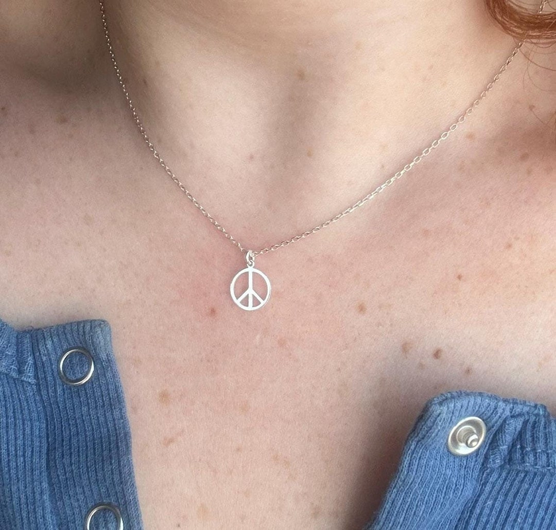 Sterling Silver Peace Symbol Necklace, Peace Mark Necklace, Peace ...