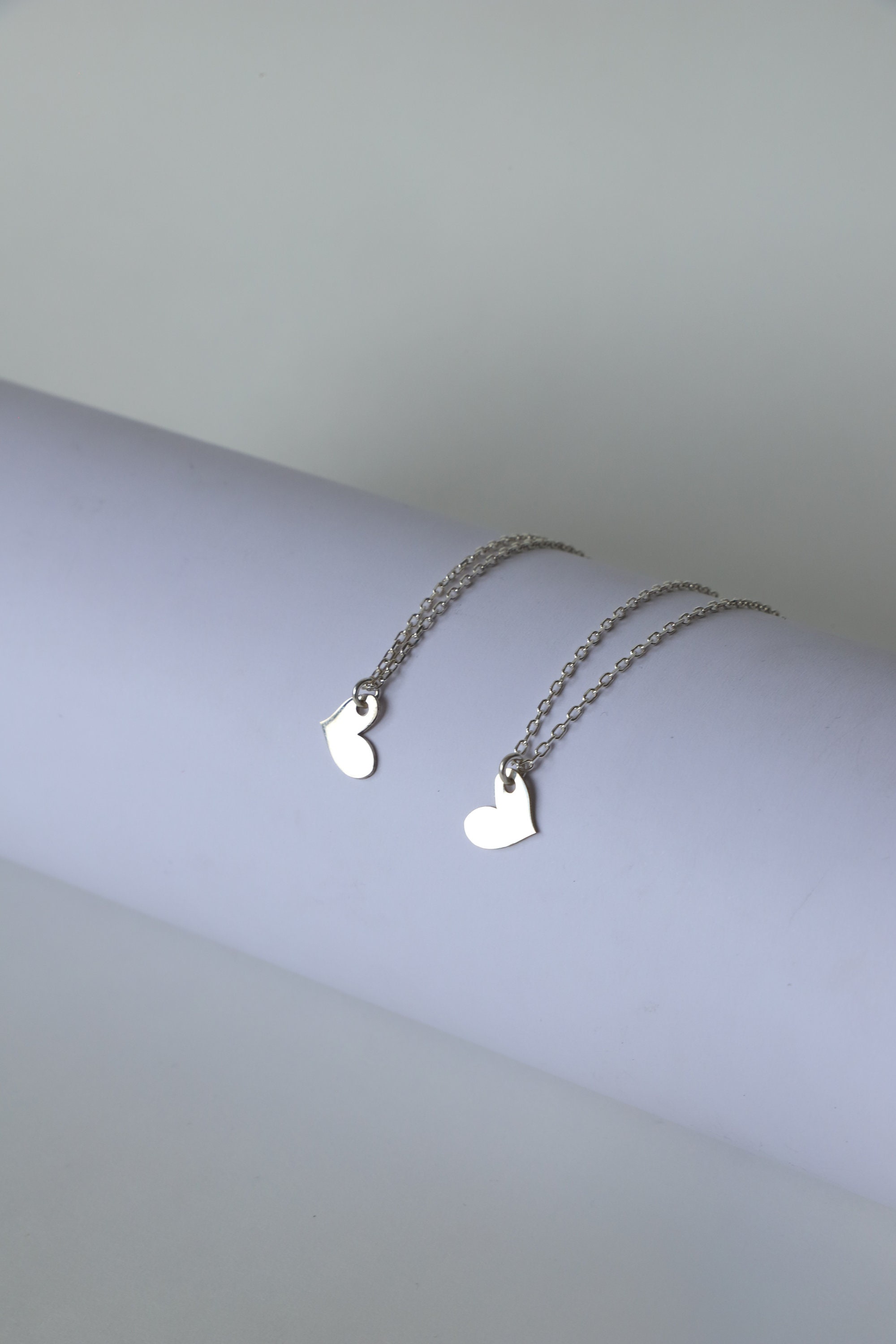 Two Matching Heart Necklace Sterling Silver Love Necklace - Etsy