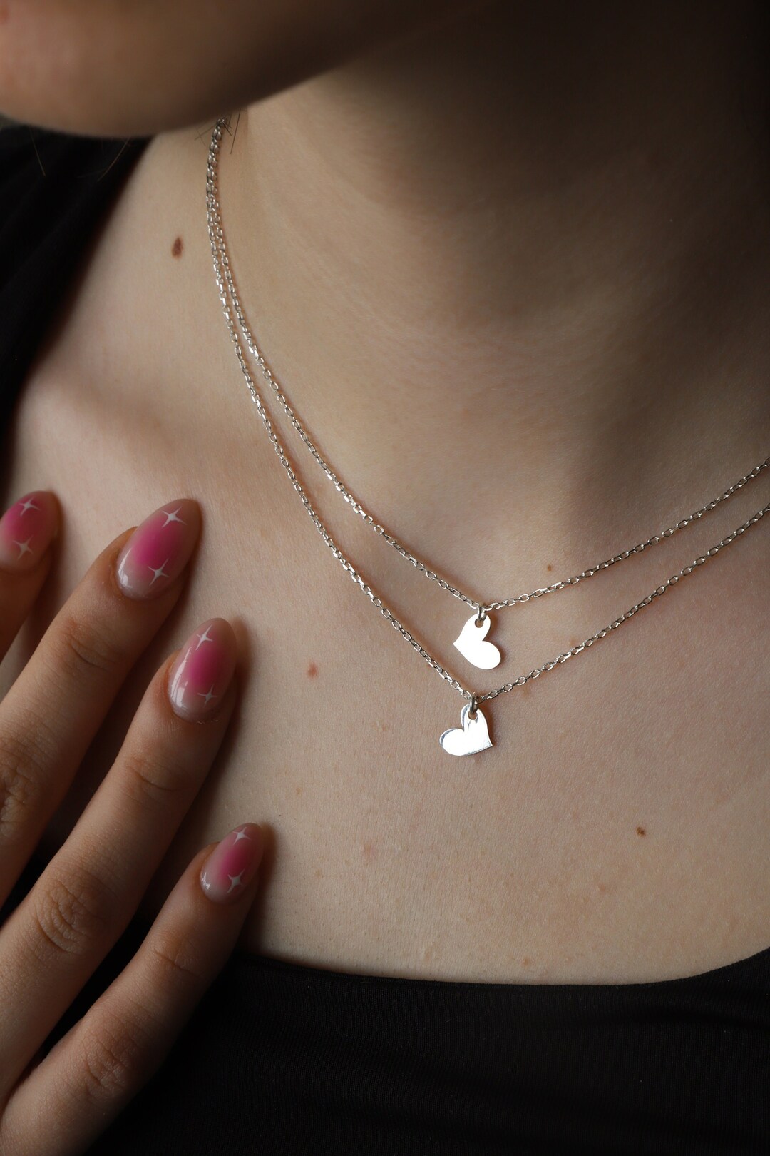 Two Matching Heart Necklace, Sterling Silver Love Necklace, Anniversary ...