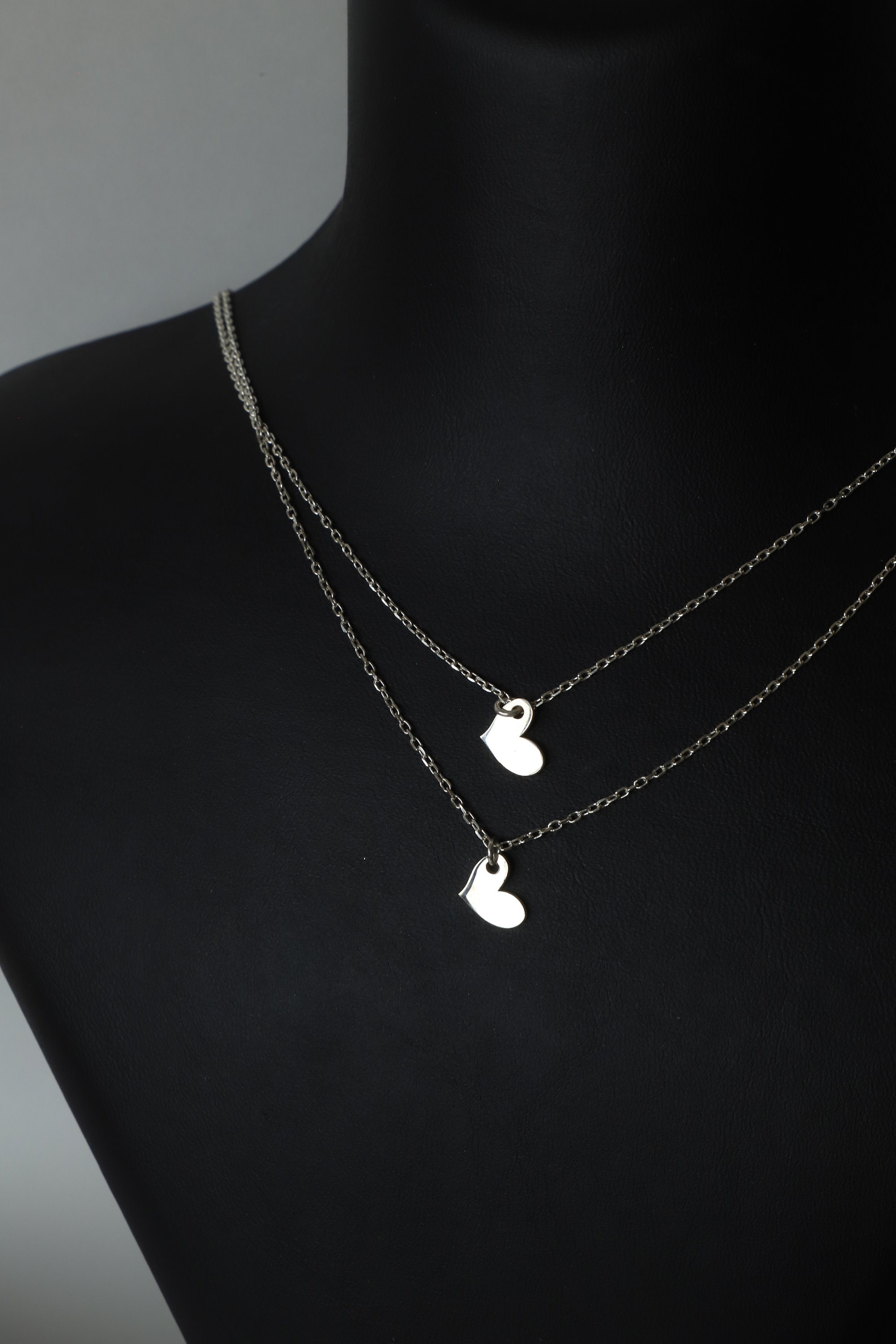 Two Matching Heart Necklace Sterling Silver Love Necklace - Etsy