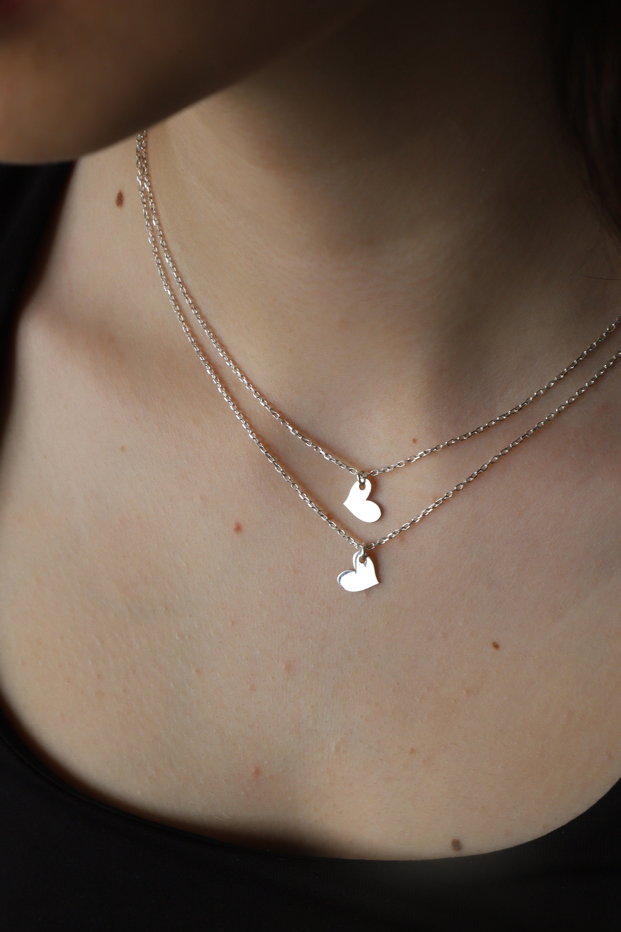 Two Matching Heart Necklace, Sterling Silver Love Necklace, Anniversary ...