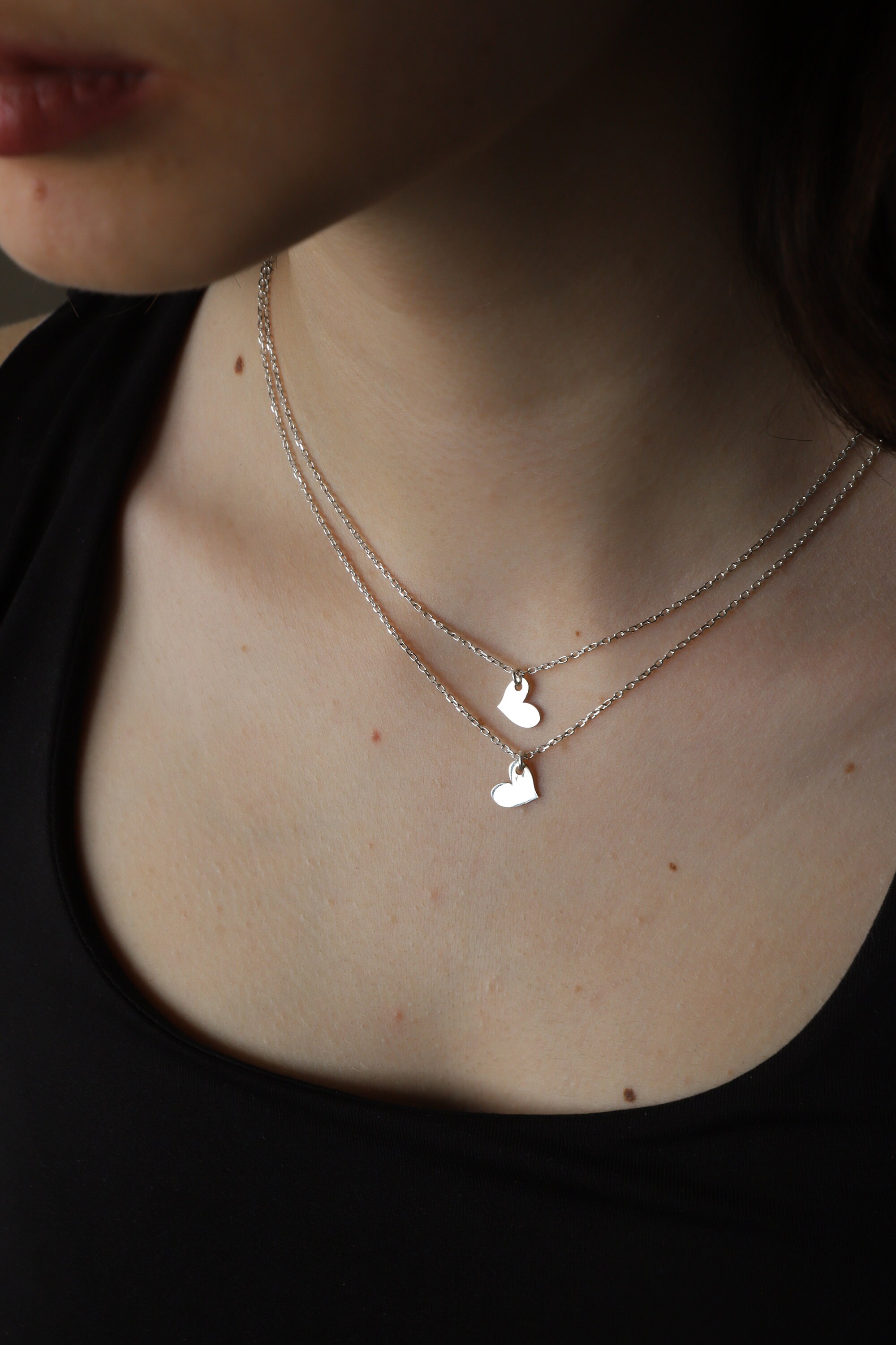 Two Matching Heart Necklace Sterling Silver Love Necklace - Etsy