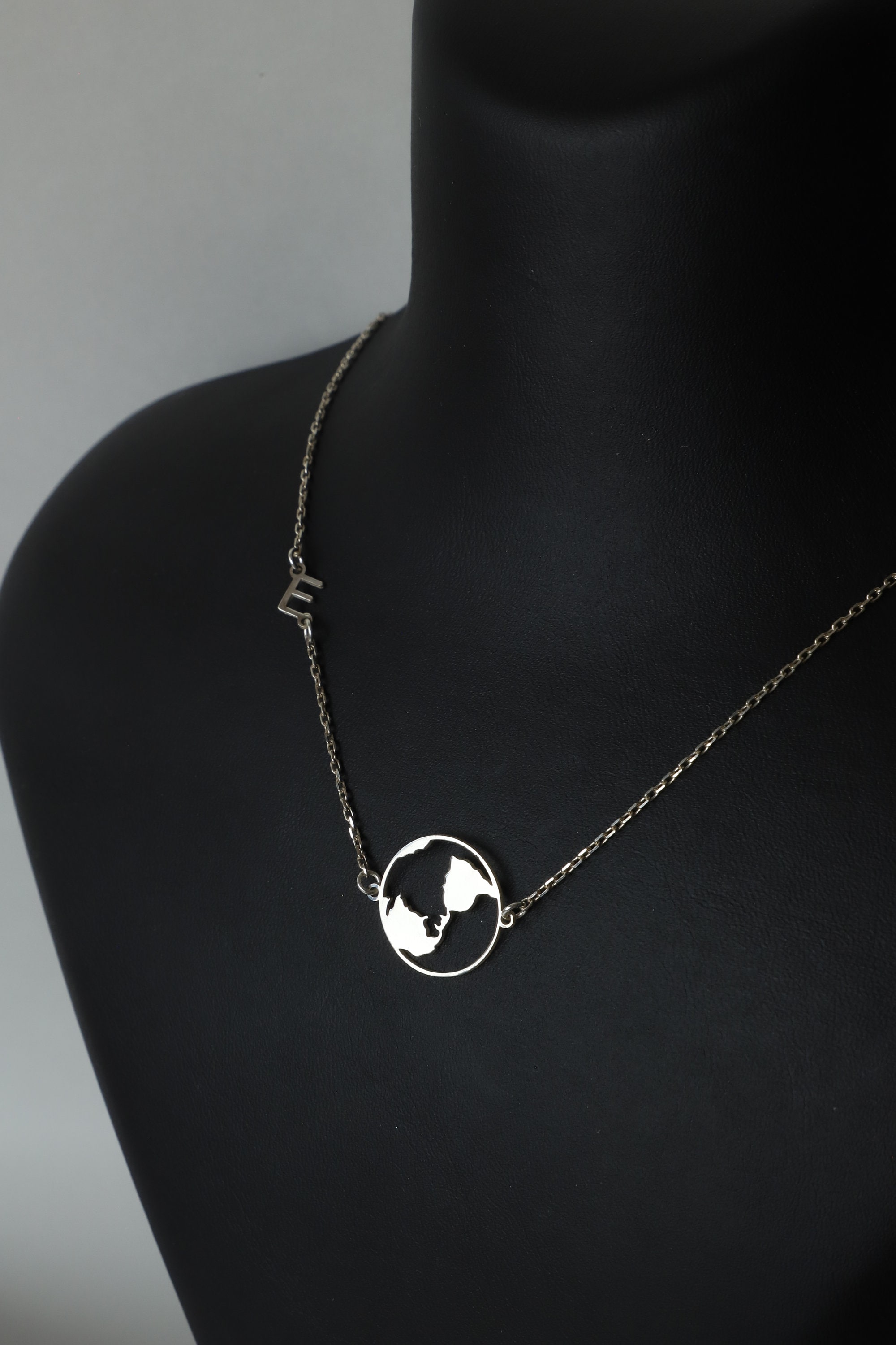 Sterling Silver World Map With Initial Necklace Custom Letter - Etsy