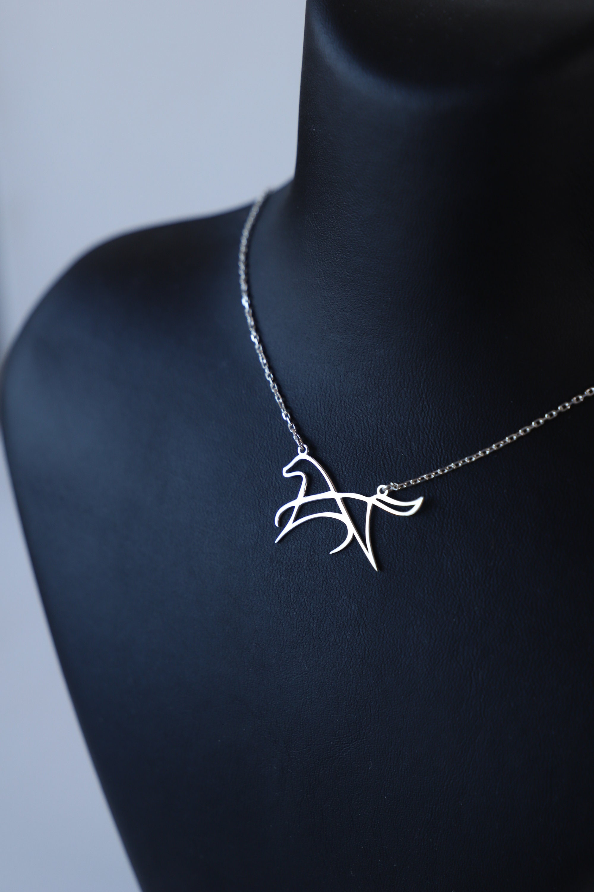 Dainty Line Art Horse Necklace, Horse Lover Gift, Running Horse ...