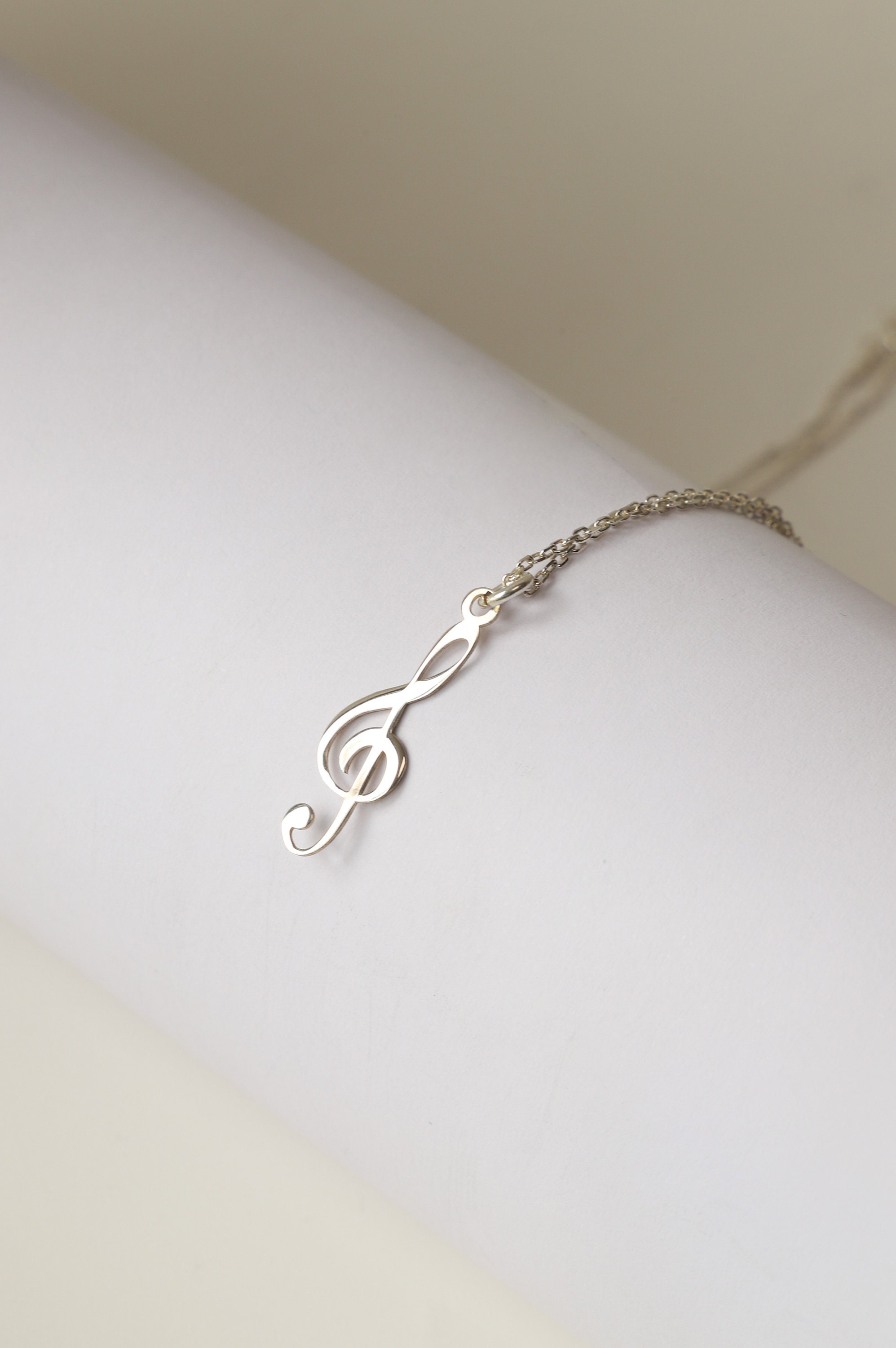 Sterling Silver Treble Clef Necklace, Dainty Music Note Necklace ...