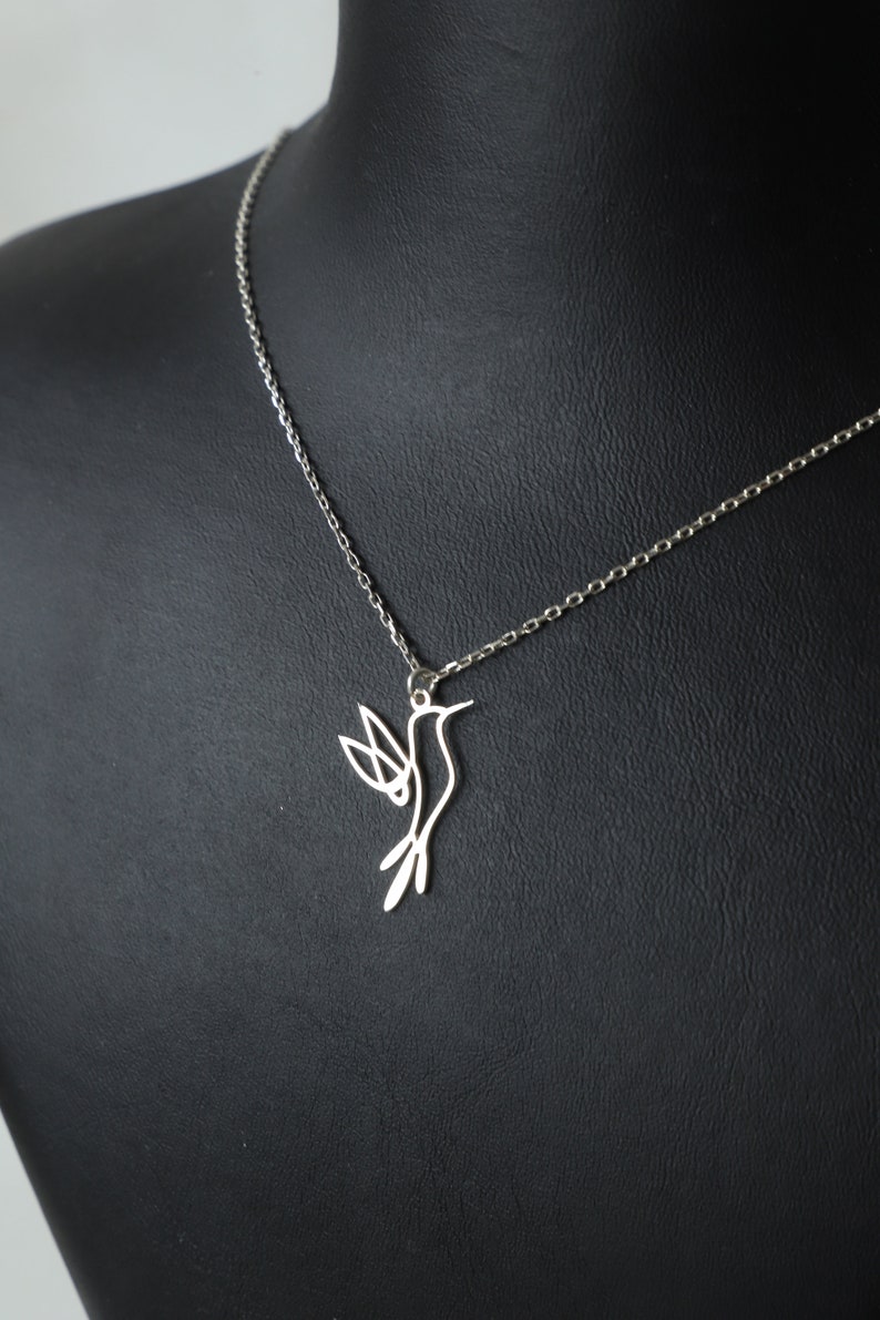 Silver Hummingbird Necklace, Line Art Humming Bird Necklace, Dainty ...
